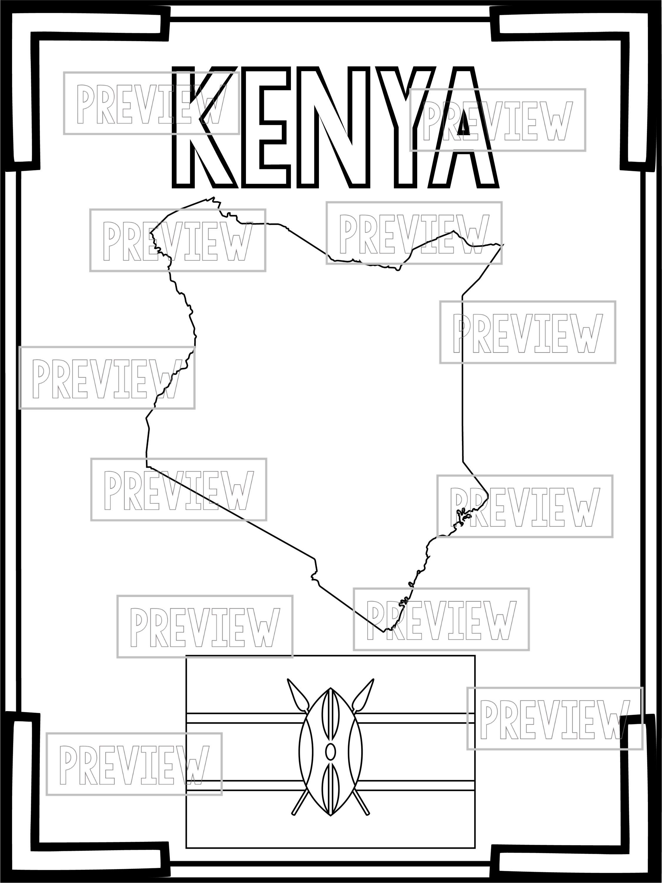 Kenya Coloring Page and Graphic Organizer Country Study Printable Fact ...