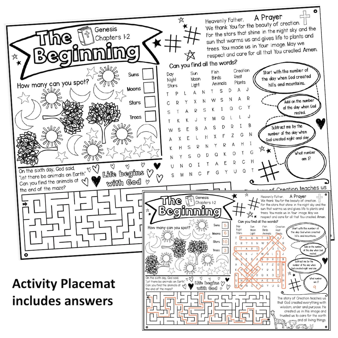 The Beginning Creation Bible Story Printable Coloring Page Worksheet ...