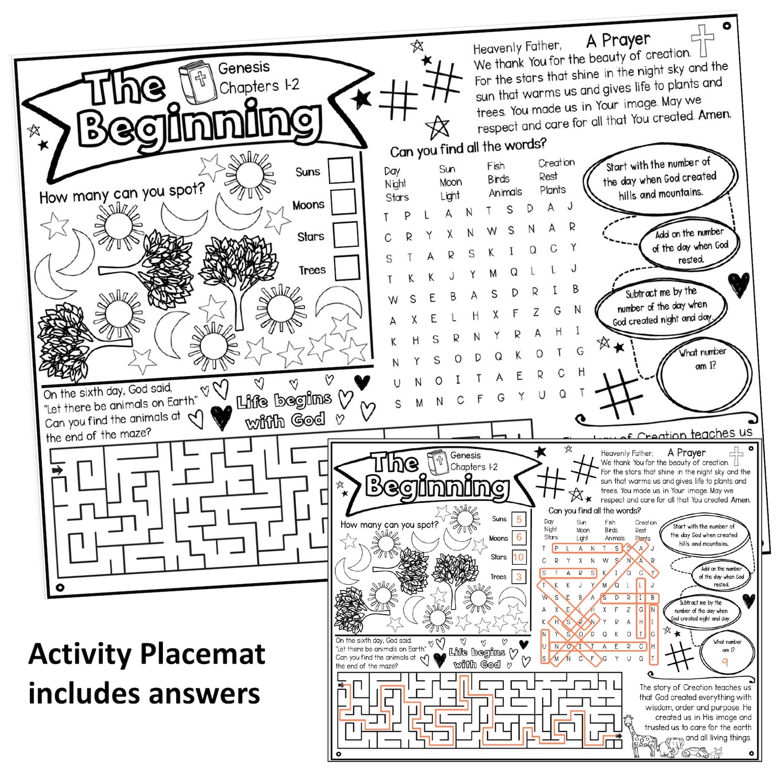 The Beginning Creation Bible Story Printable Coloring Page Worksheet ...