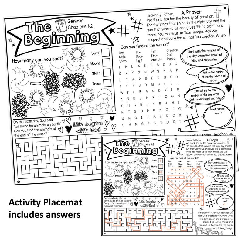 The Beginning Creation Bible Story Printable Coloring Page Worksheet ...