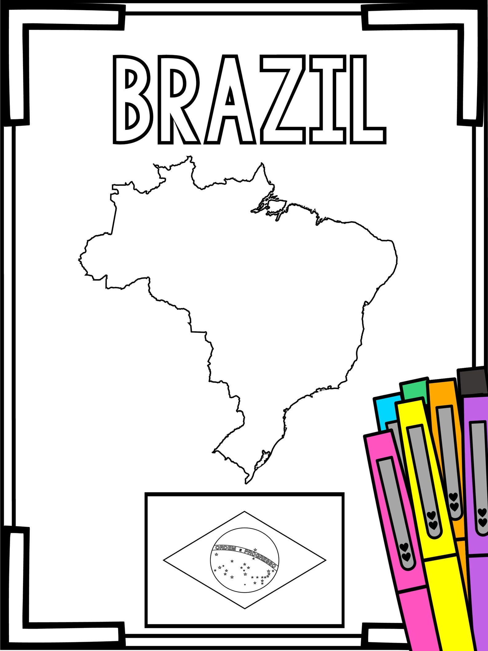 Brazil Coloring Page and Graphic Organizer Country Study Printable Fact ...