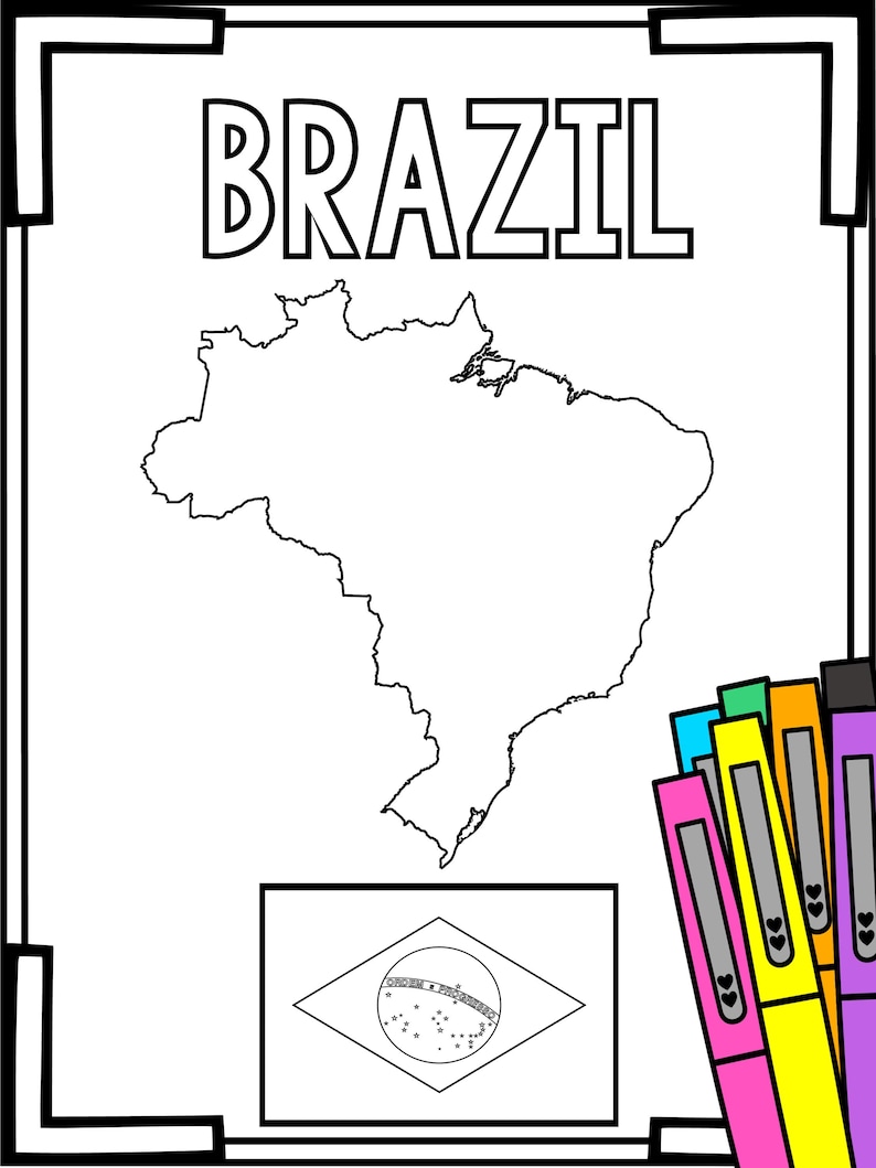Brazil Coloring Page and Graphic Organizer Country Study Printable Fact ...