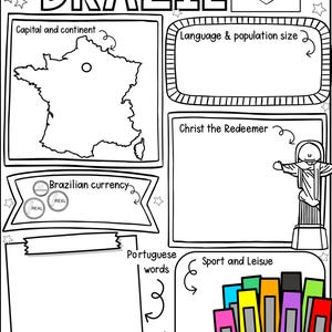 Brazil Coloring Page and Graphic Organizer Country Study Printable Fact ...
