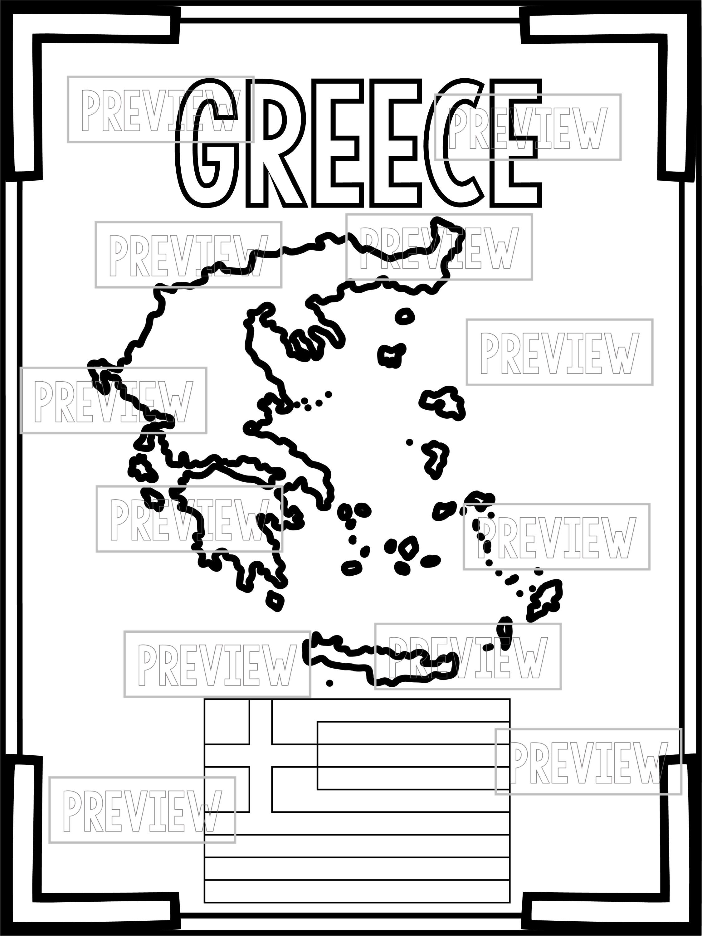 Greece Coloring Page and Graphic Organizer Country Study Printable Fact ...