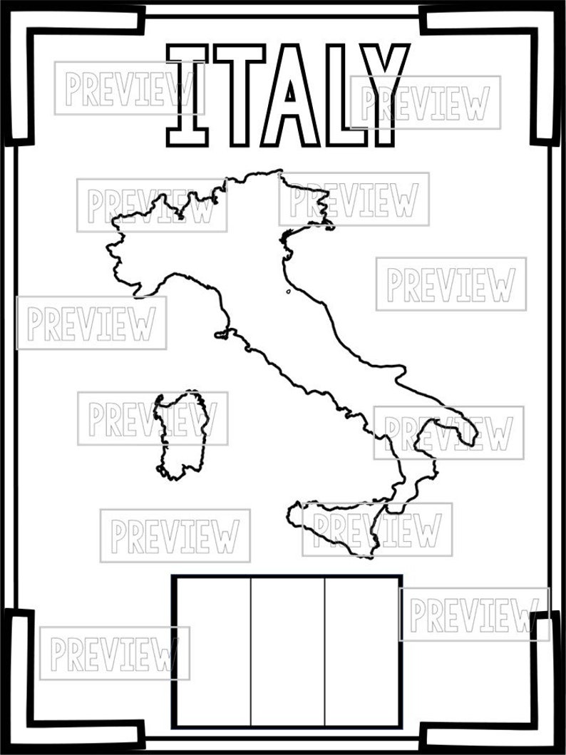 Italy Coloring Page and Graphic Organizer Country Study Printable Fact ...