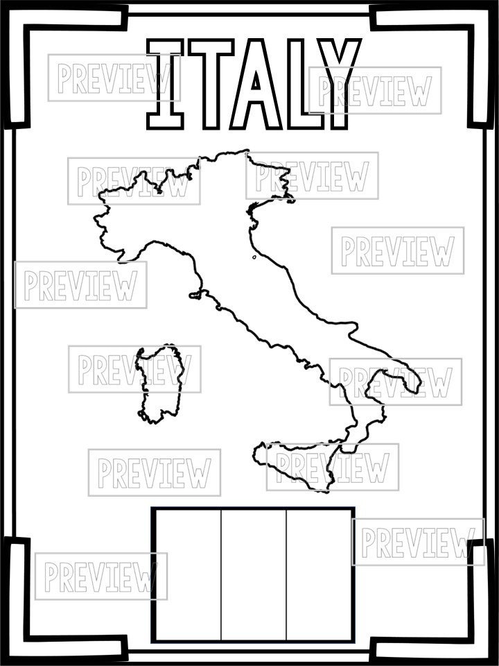 Italy Coloring Page and Graphic Organizer Country Study Printable Fact ...