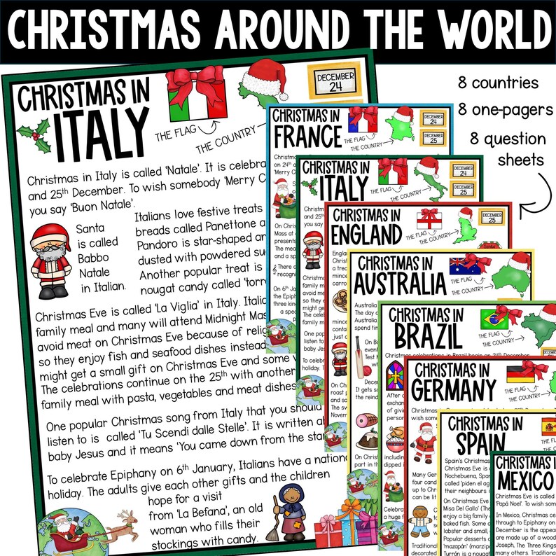 Christmas Holidays Around the World 8 Countries Printables for Holidays ...