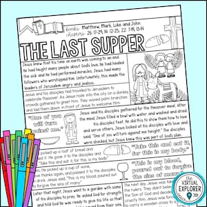 The Last Supper Bible Lesson Coloring Page and Comprehension Activities ...