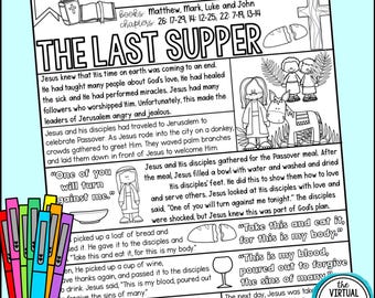 The Last Supper Bible Lesson Coloring Page and Comprehension Activities ...