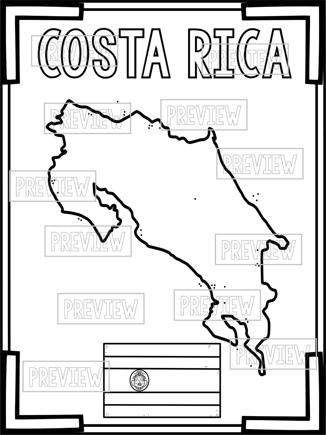 Costa Rica Coloring Page and Graphic Organizer Country Study Printable ...