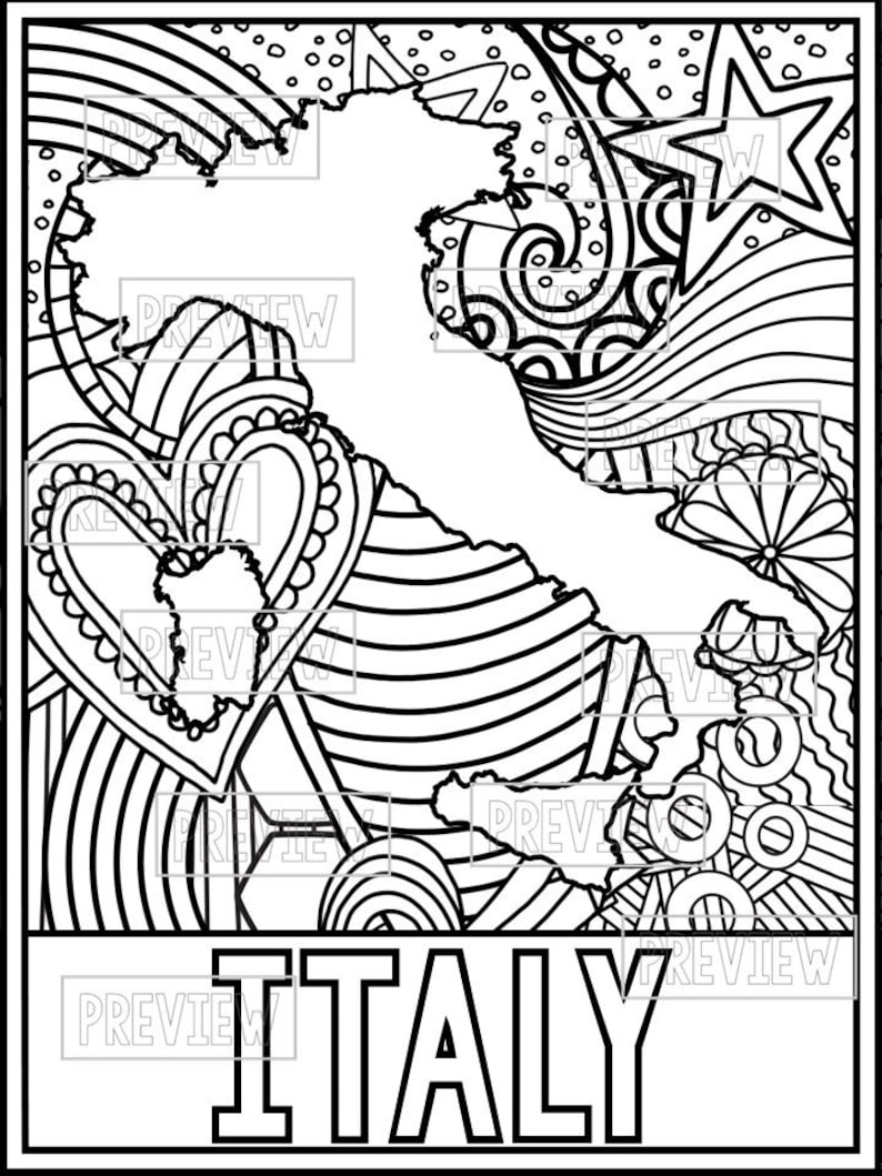 Italy Coloring Page and Graphic Organizer Country Study Printable Fact ...