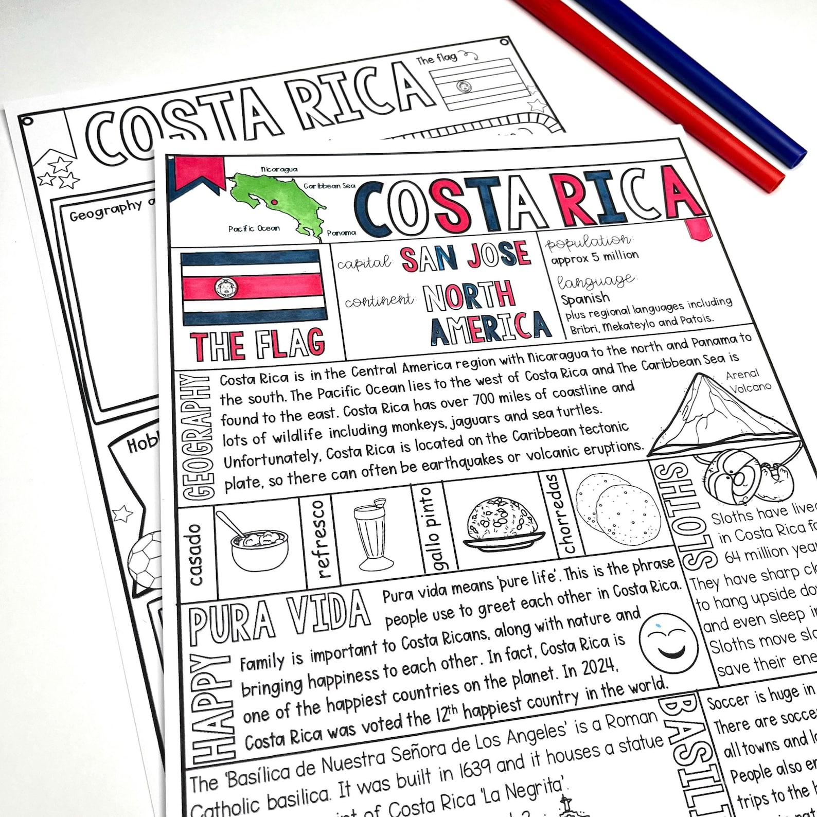 Costa Rica Coloring Page and Graphic Organizer Country Study Printable ...