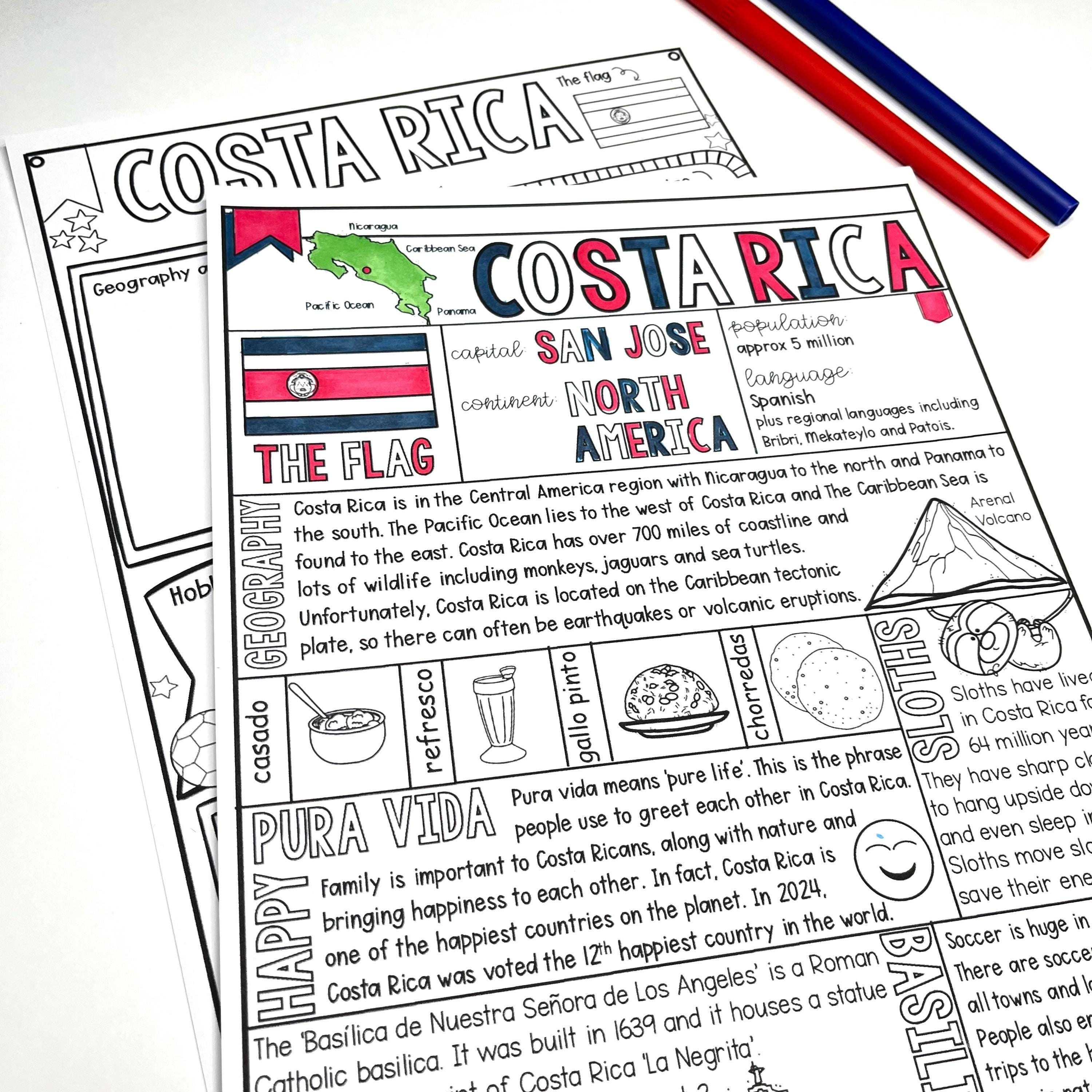 Costa Rica Coloring Page and Graphic Organizer Country Study Printable ...
