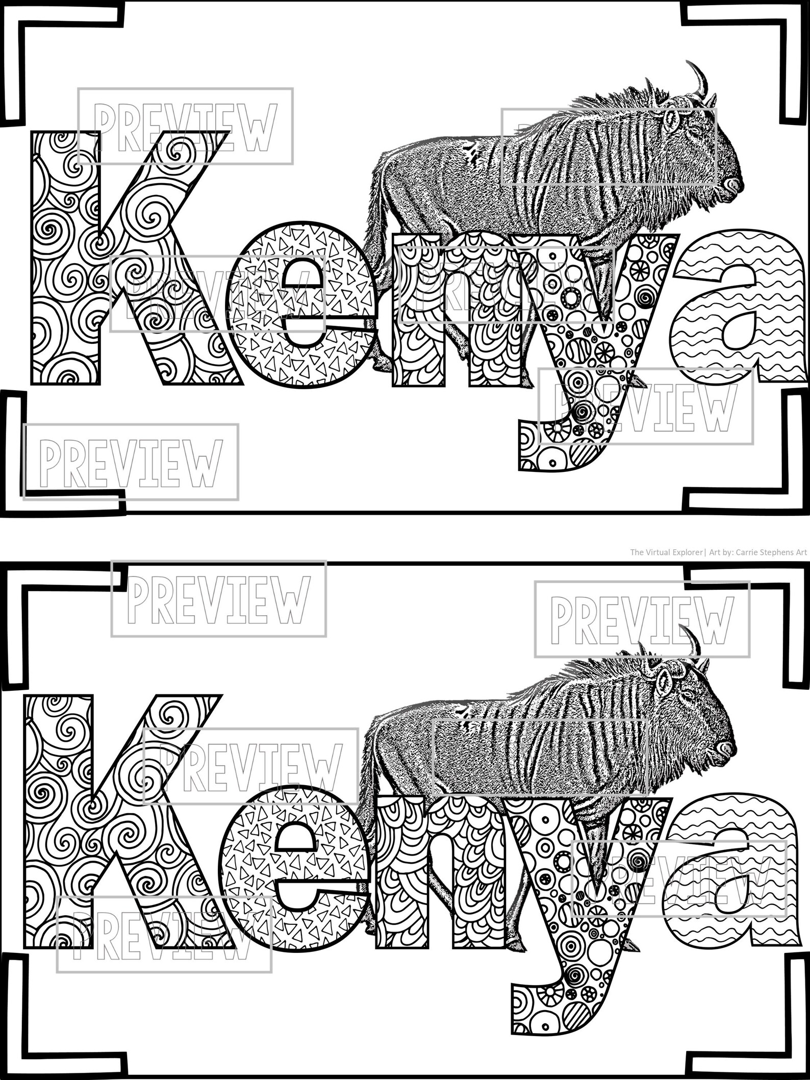 Kenya Coloring Page and Graphic Organizer Country Study Printable Fact ...