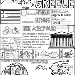 Greece Coloring Page and Graphic Organizer Country Study Printable Fact ...