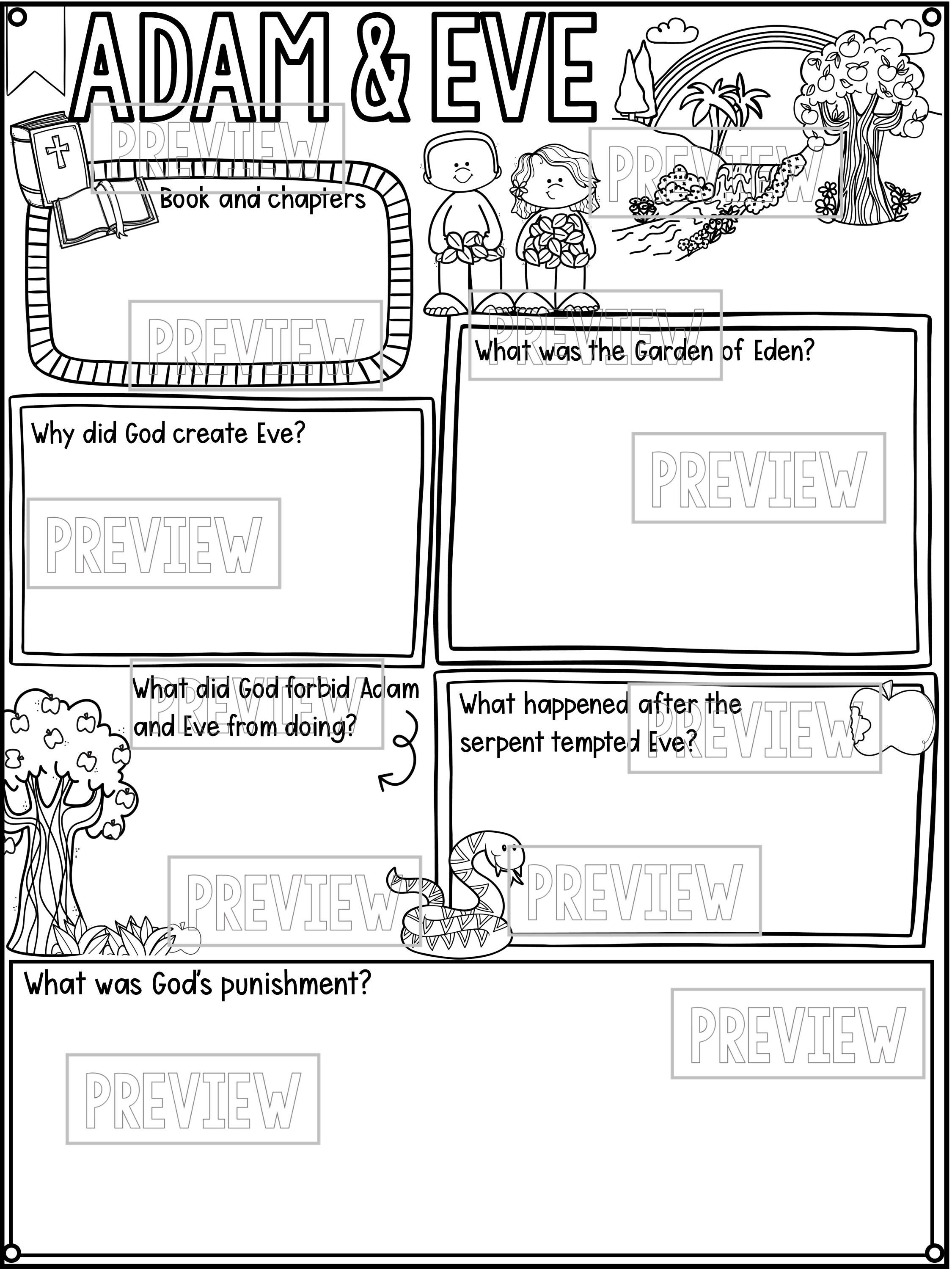 Adam and Eve Garden of Eden Bible Story Printable Coloring Page and ...