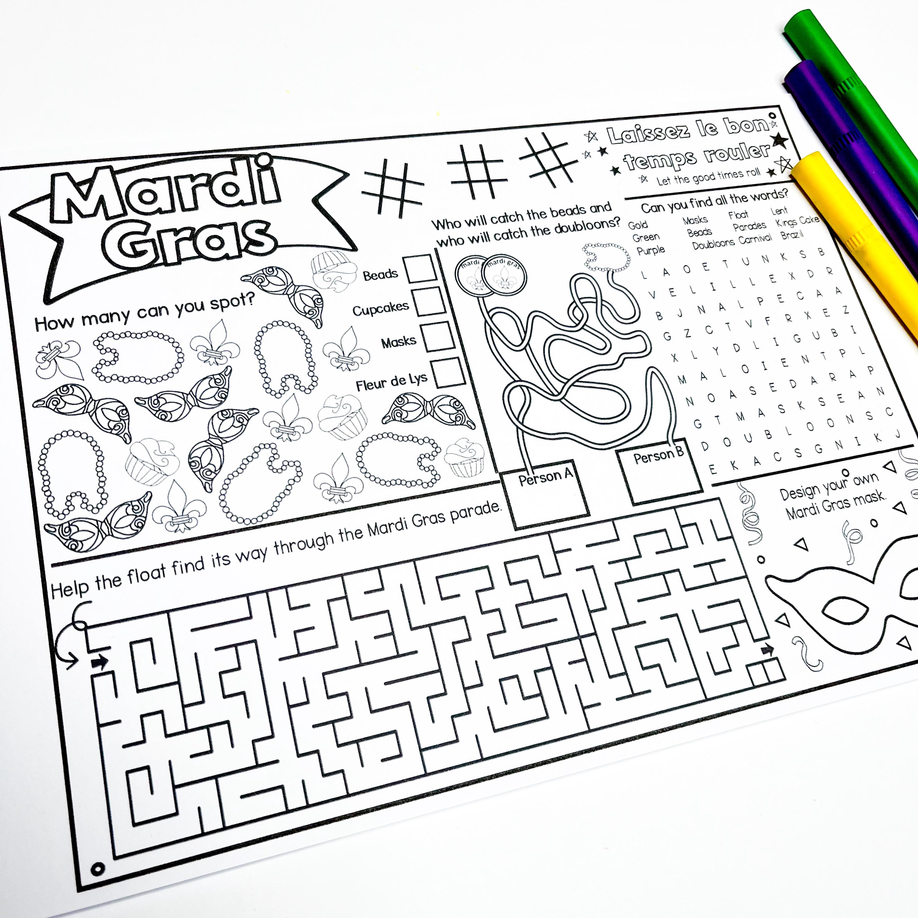 Mardi Gras Activities- Coloring Page, Mardi Gras Masks Craft, Activity ...