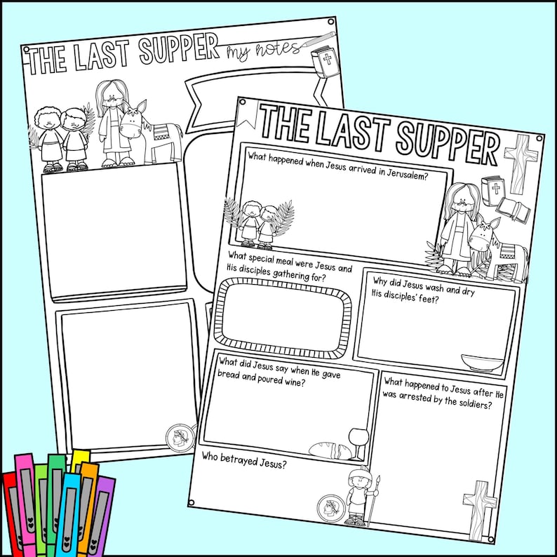 The Last Supper Bible Lesson Coloring Page and Comprehension Activities ...