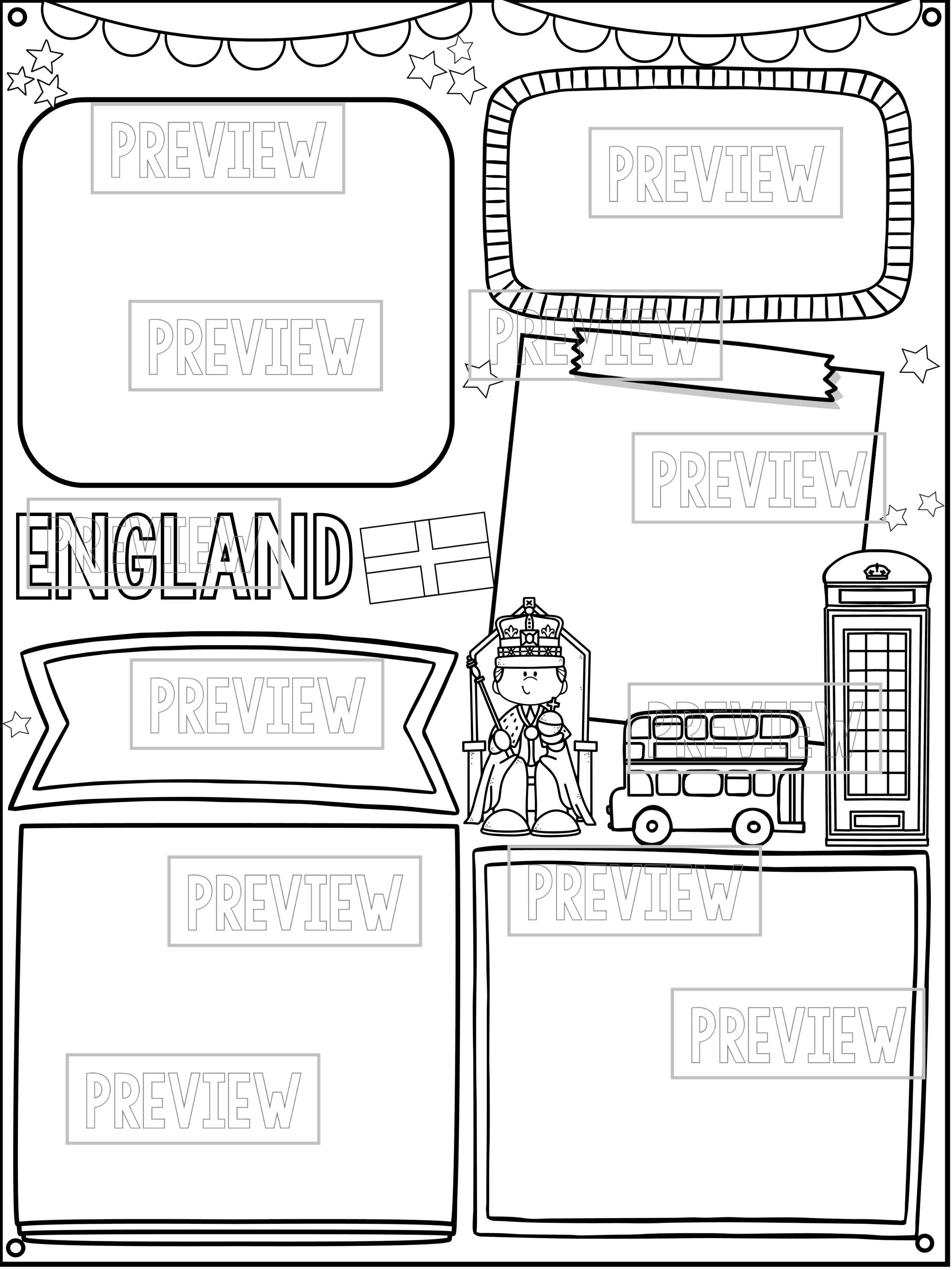 England Coloring Page and Graphic Organizer Country Study Printable ...
