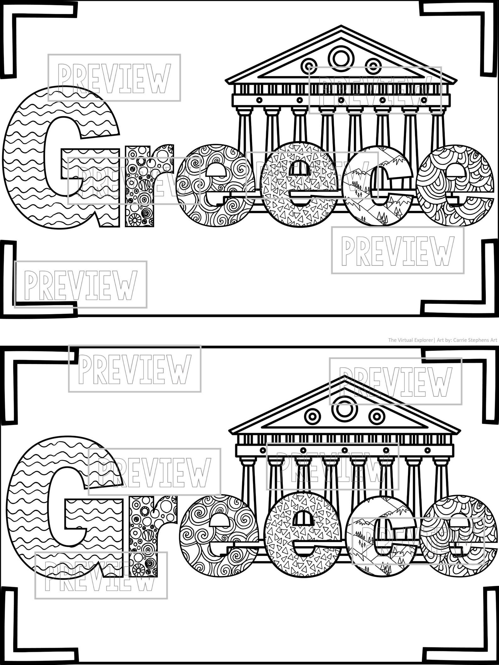 Greece Coloring Page and Graphic Organizer Country Study Printable Fact ...
