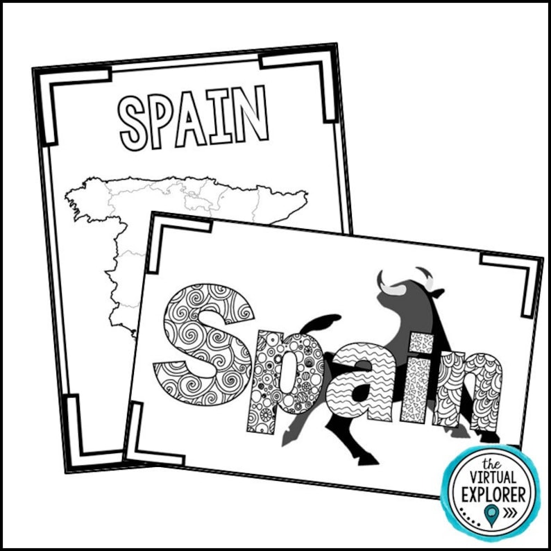 Spain Coloring Page and Graphic Organizer Country Study Printable Fact ...