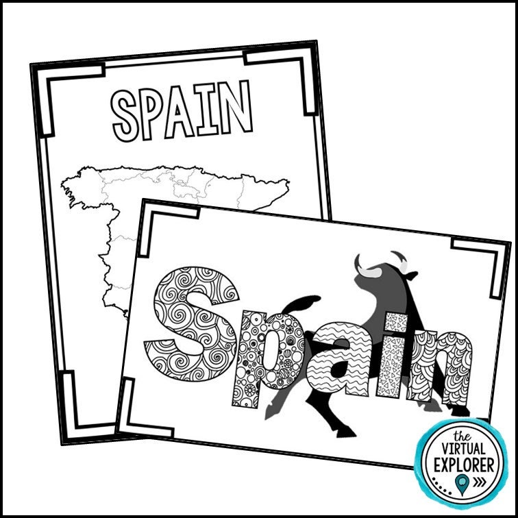Spain Coloring Page and Graphic Organizer Country Study Printable Fact ...