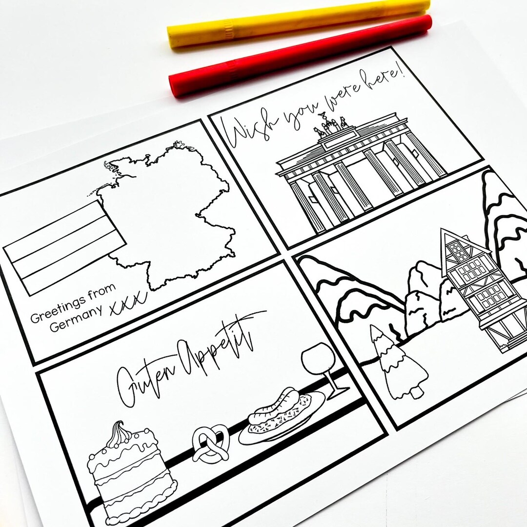 Germany Activities- Printable Bookmarks to Color, Postcards and Writing ...