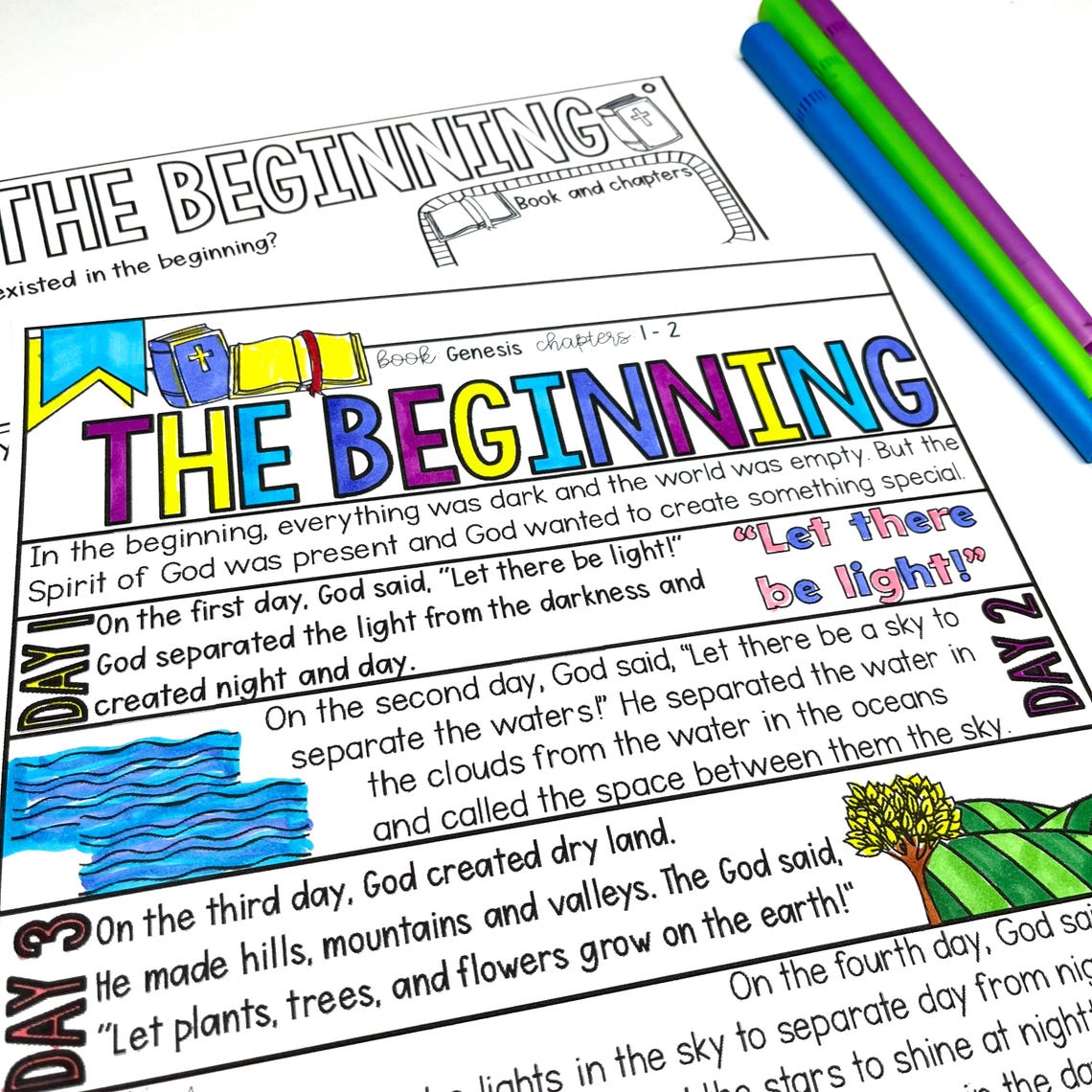 The Beginning Creation Bible Story Printable Coloring Page Worksheet ...