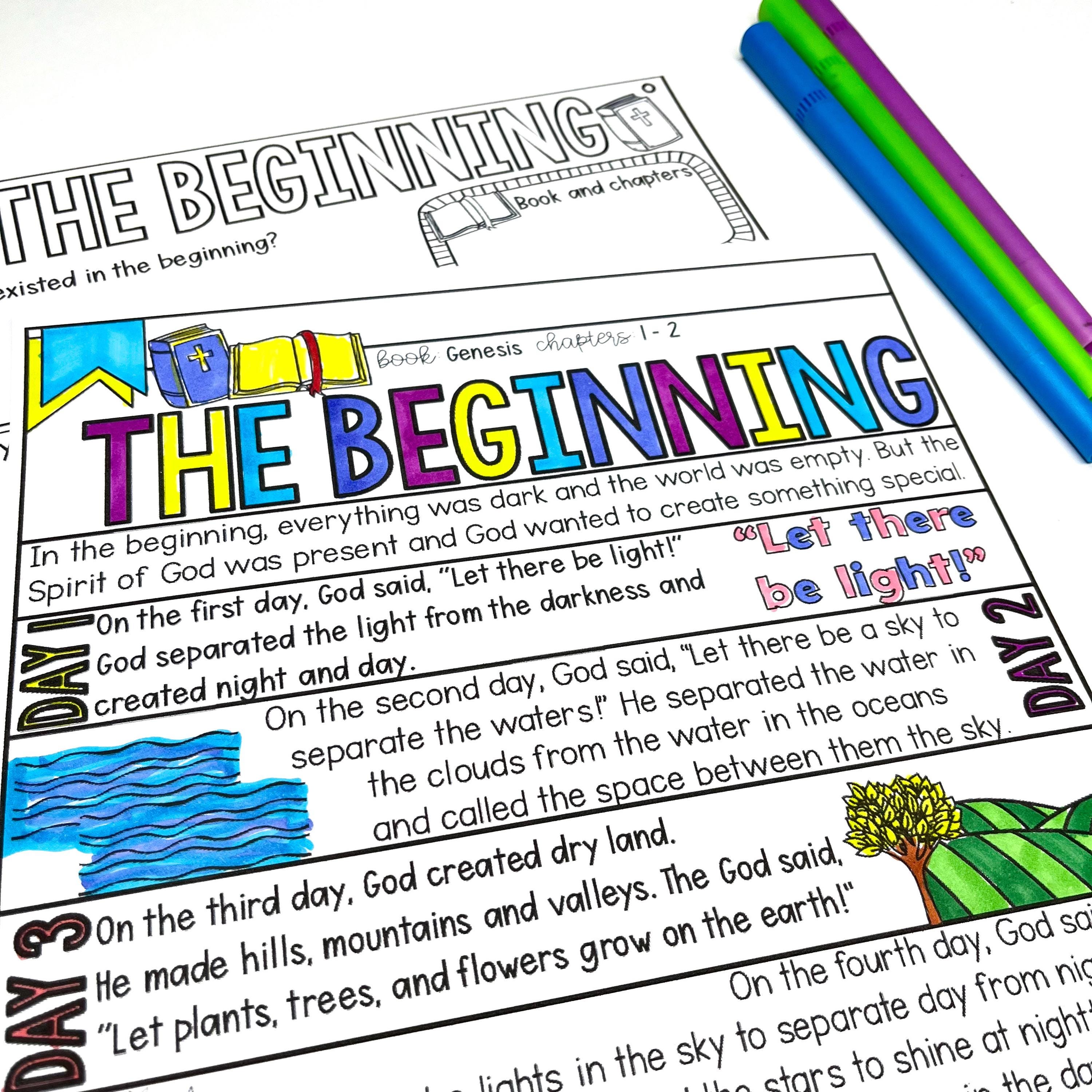 The Beginning Creation Bible Story Printable Coloring Page Worksheet ...