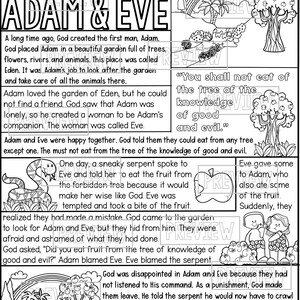 Adam and Eve Garden of Eden Bible Story Printable Coloring Page and ...