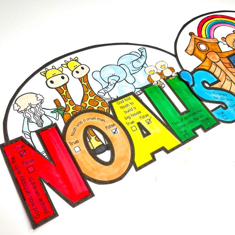 Noah's Ark Bible Lesson Coloring Page, Activity Placemat and ...
