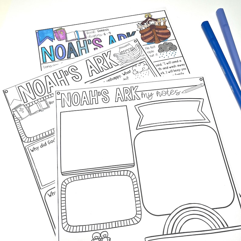 Noah's Ark Bible Lesson Coloring Page, Activity Placemat and ...