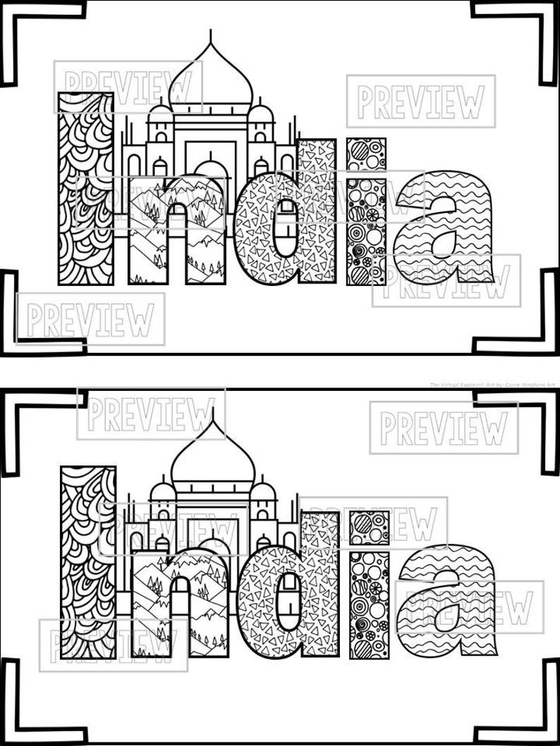 India Coloring Page and Graphic Organizer Country Study Printable Fact ...