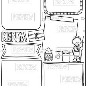 Kenya Coloring Page and Graphic Organizer Country Study Printable Fact ...
