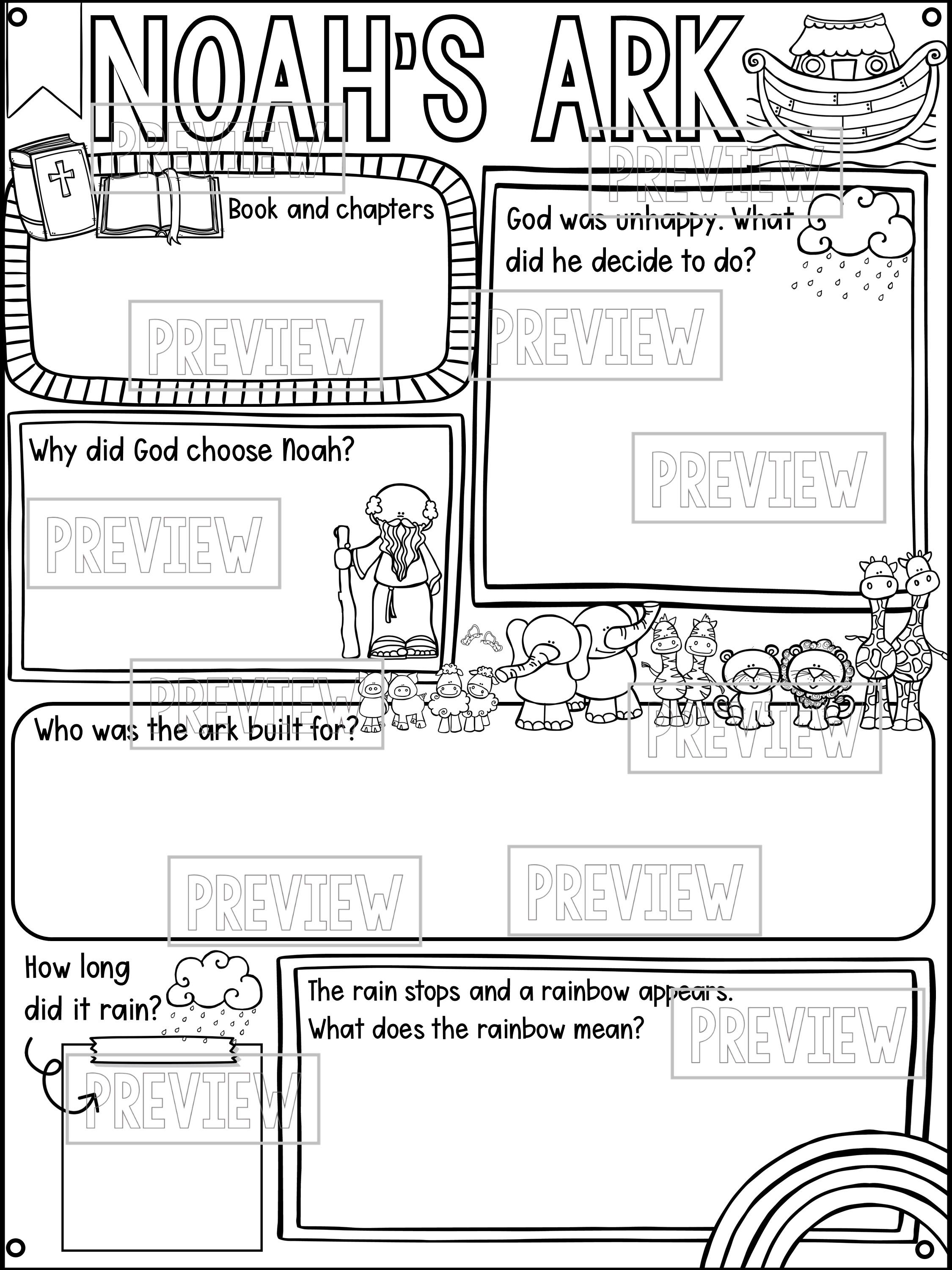 Noah's Ark Bible Lesson Coloring Page, Activity Placemat and ...