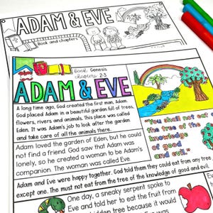 Adam and Eve Garden of Eden Bible Story Printable Coloring Page and ...