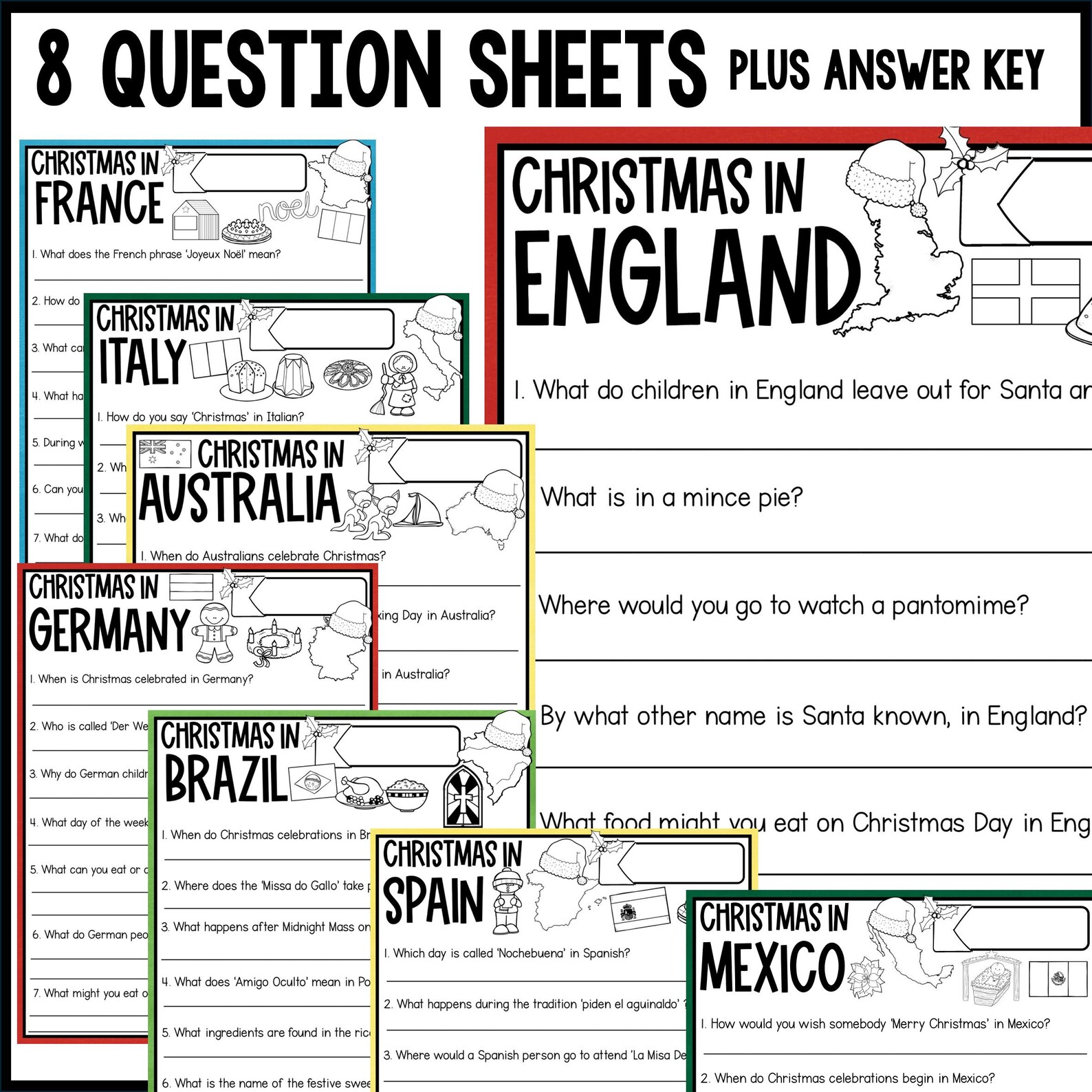 Christmas Holidays Around the World 8 Countries Printables for Holidays ...