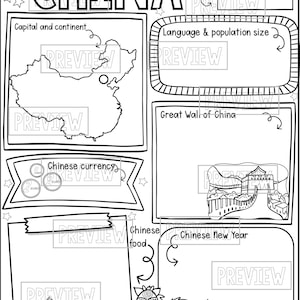 China Coloring Page and Graphic Organizer Country Study Printable Fact ...