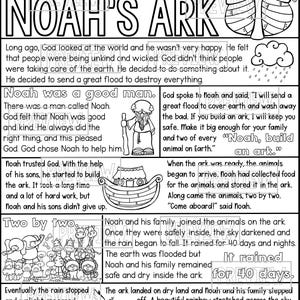 Noah's Ark Bible Lesson Coloring Page, Activity Placemat and ...