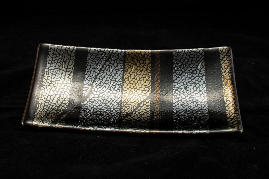 Black & Gold Iridescent Rectangular Plate, Seafan Design - Etsy Denmark