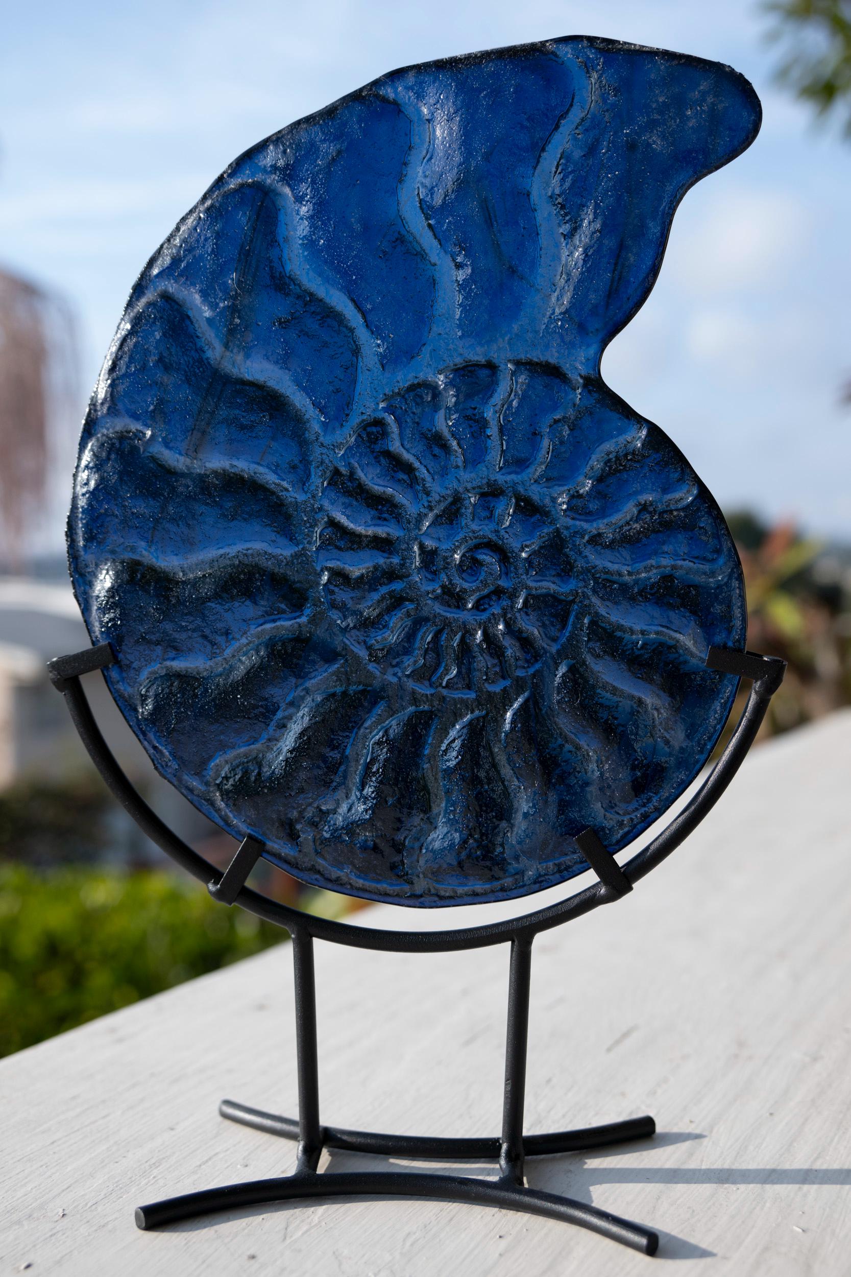 Indigo Nautilus Cast Glass Ammonite by Bonnie Pelnar - Etsy