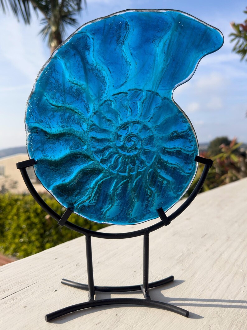 Blue Nautilus Cast Glass Ammonite by Bonnie Pelnar - Etsy