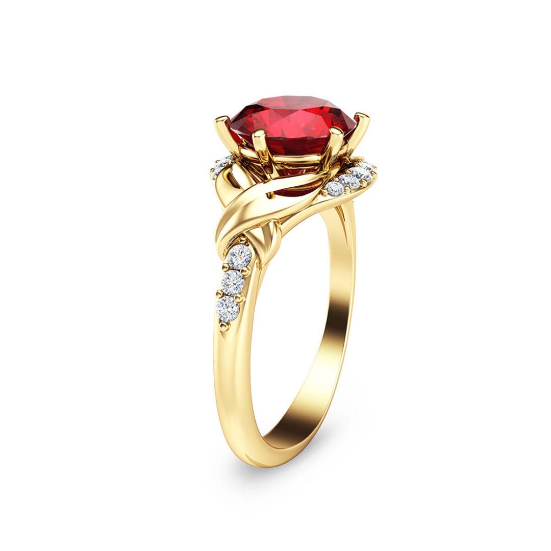 Delicate 2 Carat Ruby Engagement Ring 14K Yellow Gold Classic Ring - Etsy