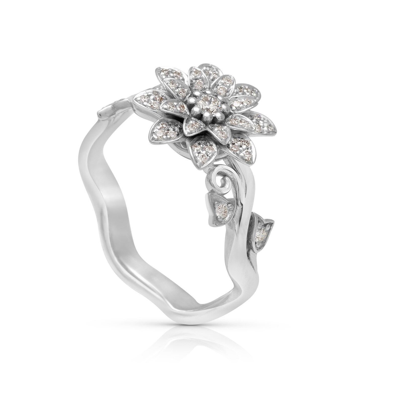 Unique Lotus Flower Design Engagement Ring Unique Handmade 14K | Etsy