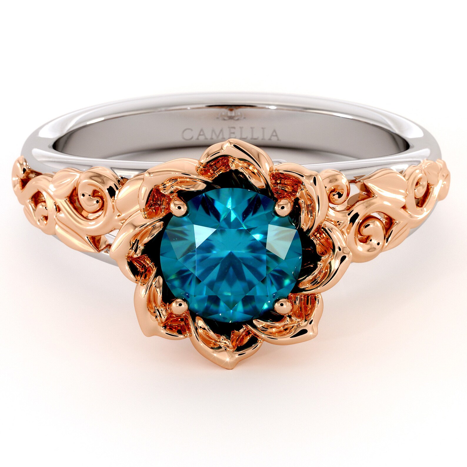 Blue Diamond Engagement Ring Two Tone Engagement Ring - Etsy