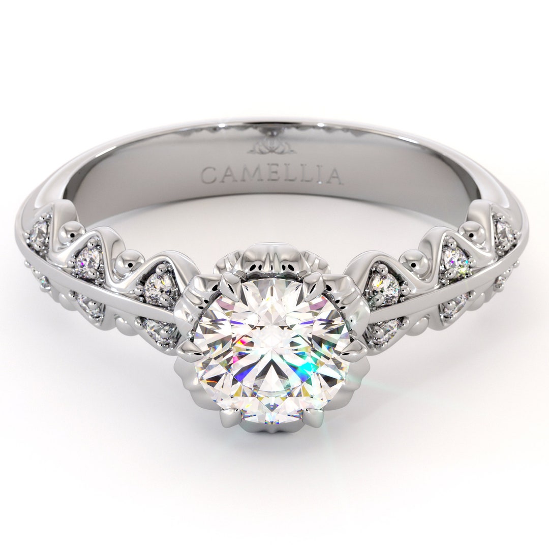 Classic Petal-inspired Lab Diamond Engagement Ring With Elegant Floral ...