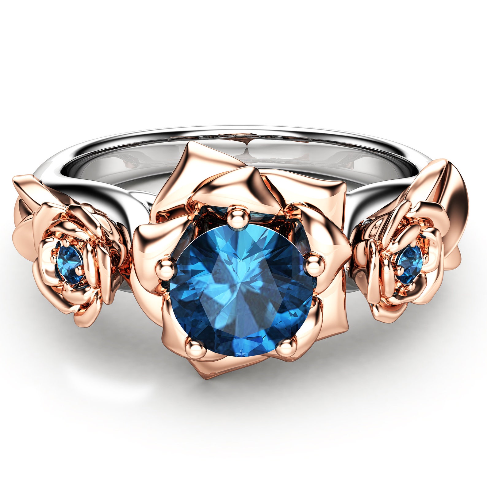Blue Diamond Rose Engagement Ring: 14K White & Rose Gold - Etsy