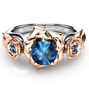 Blue Diamond Rose Engagement Ring: 14K White & Rose Gold - Etsy