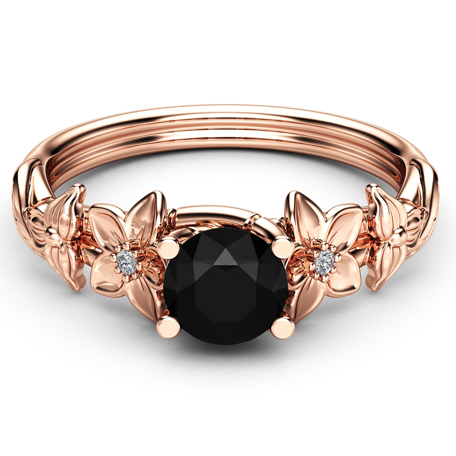 Black Diamond Engagement Ring 14K Rose Gold Diamond Ring | Etsy