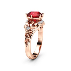 2ct Ruby Engagement Ring 14K Rose Gold Ruby Engagement Ring Unique ...